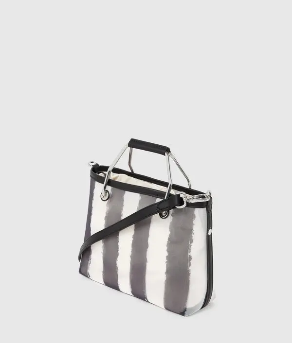 Karl Lagerfeld Ikon Mesh Small Tote Bag With Striped Design - Black Stripes