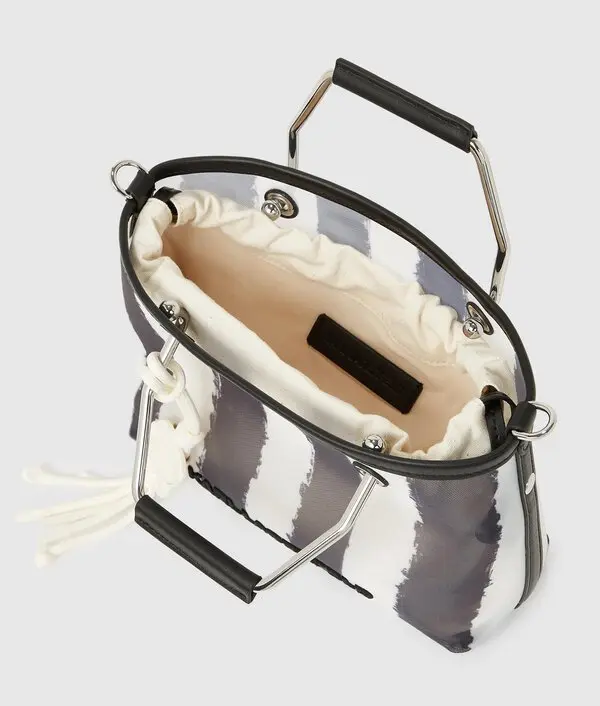 Karl Lagerfeld Ikon Mesh Small Tote Bag With Striped Design - Black Stripes
