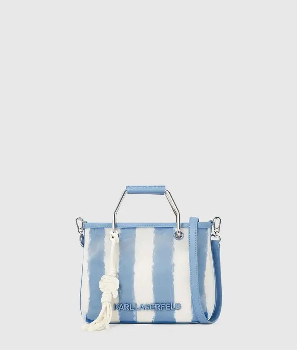 Karl Lagerfeld Ikon Mesh Small Tote Bag With Striped Design - Blue Bloom Stripes