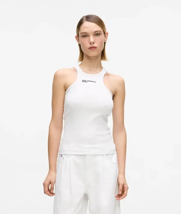 KL JEANS Jeans Ribbed Logo Racerback Tank Top - White