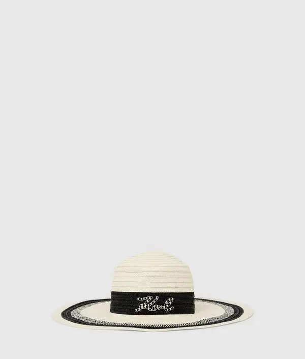 Karl Lagerfeld K/signature Stripe Logo Sun Hat - White/black