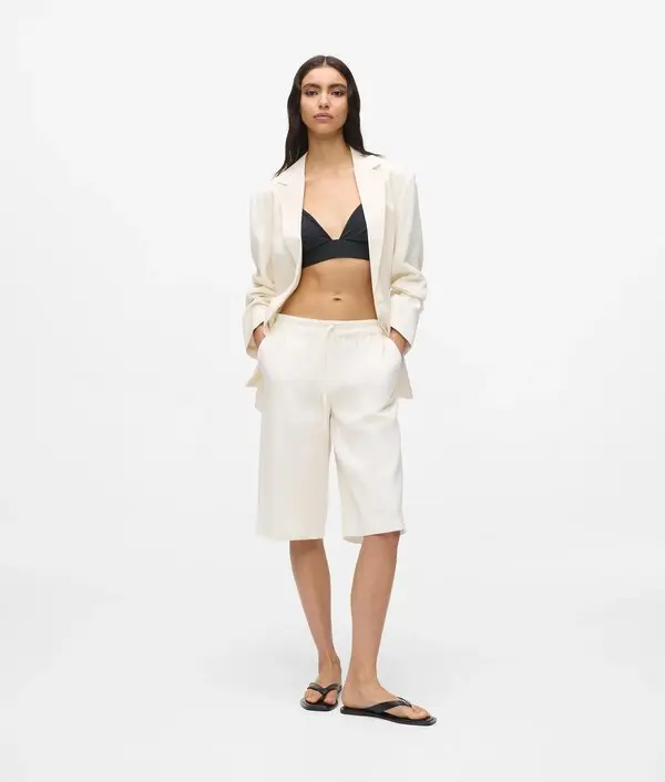 KL JEANS Linen Blend Bermuda Shorts - Off White