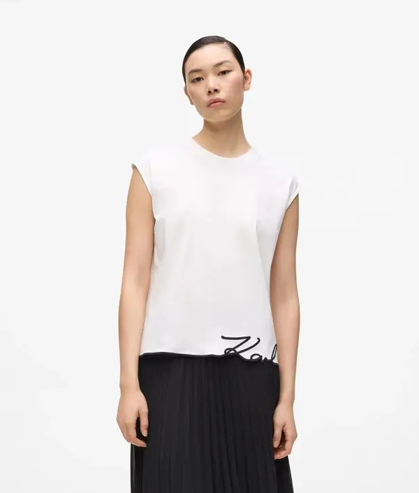 Karl Lagerfeld Signature Embroidery Tank Top - White