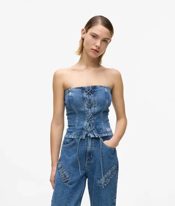 KL JEANS Jeans Denim Lace-up Bustier - Stone Blue