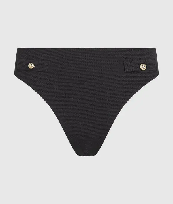 Karl Lagerfeld Gold Button High-waisted Striped Bikini Bottoms - Black