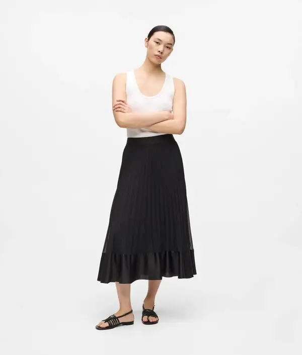 Karl Lagerfeld Satin Pleated Midi Skirt - Black