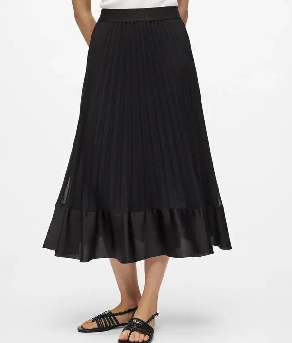 Karl Lagerfeld Satin Pleated Midi Skirt - Black