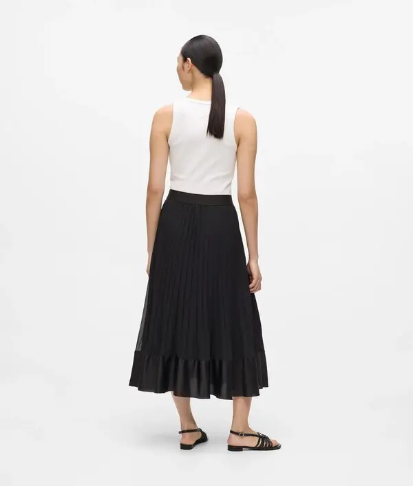Karl Lagerfeld Satin Pleated Midi Skirt - Black