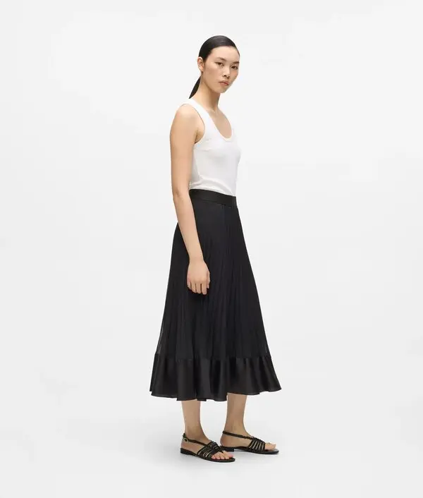 Karl Lagerfeld Satin Pleated Midi Skirt - Black