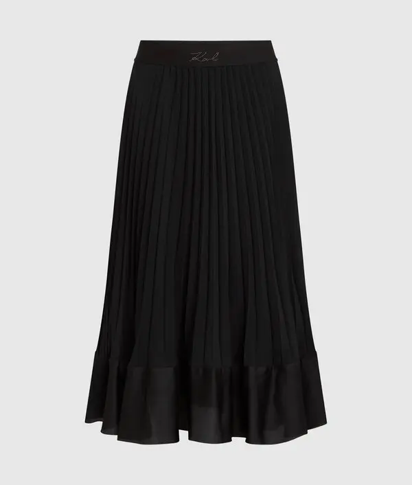 Karl Lagerfeld Satin Pleated Midi Skirt - Black