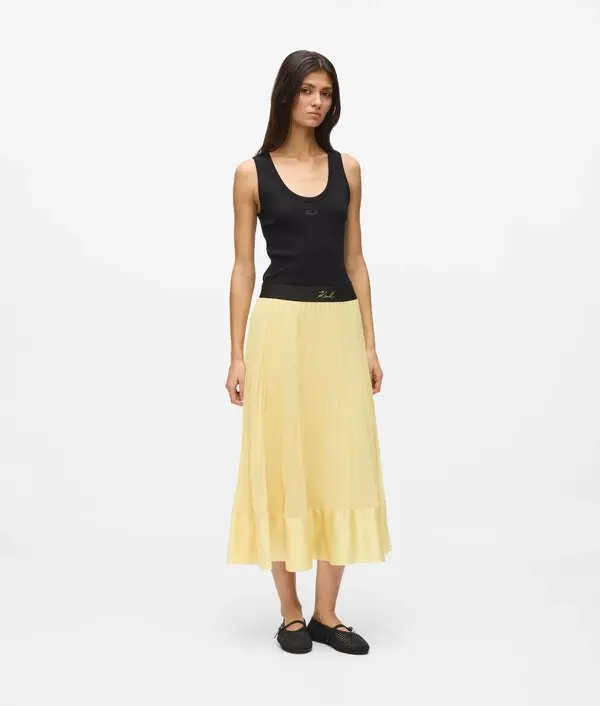 Karl Lagerfeld Satin Pleated Midi Skirt - Sunlight