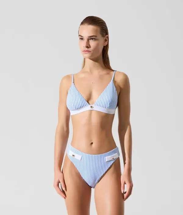Karl Lagerfeld Striped Bikini Top With Gold Button Detail - Ithaca Stripe