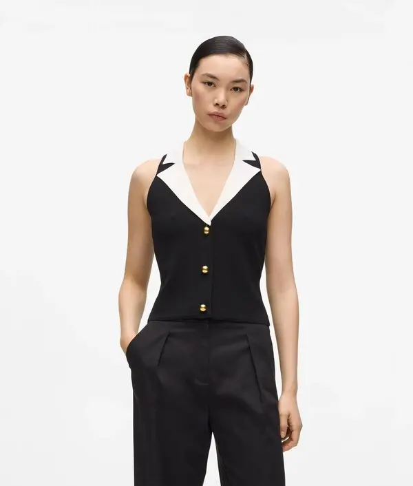 Karl Lagerfeld Tailored Knit Top - Black/white