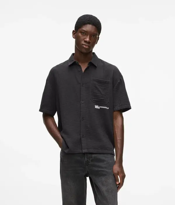KL JEANS Short-sleeved Crinkled Shirt - Black
