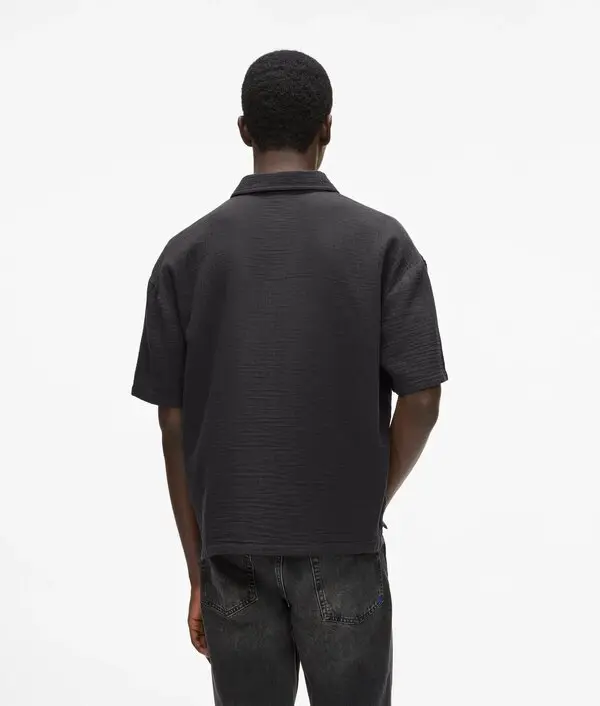 KL JEANS Short-sleeved Crinkled Shirt - Black