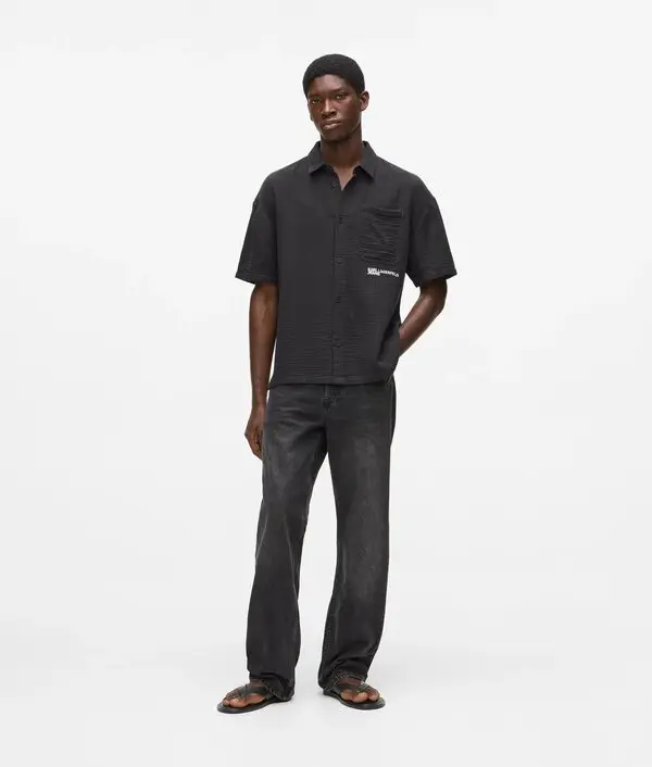 KL JEANS Short-sleeved Crinkled Shirt - Black