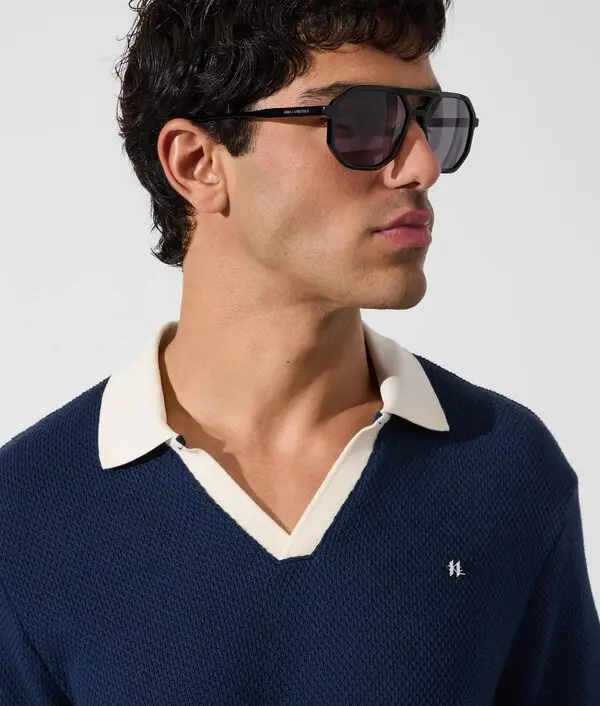 Karl Lagerfeld Metal Monogram Crochet Polo Shirt - Medieval Blue