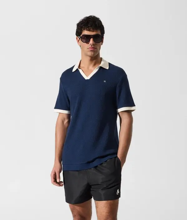 Karl Lagerfeld Metal Monogram Crochet Polo Shirt - Medieval Blue