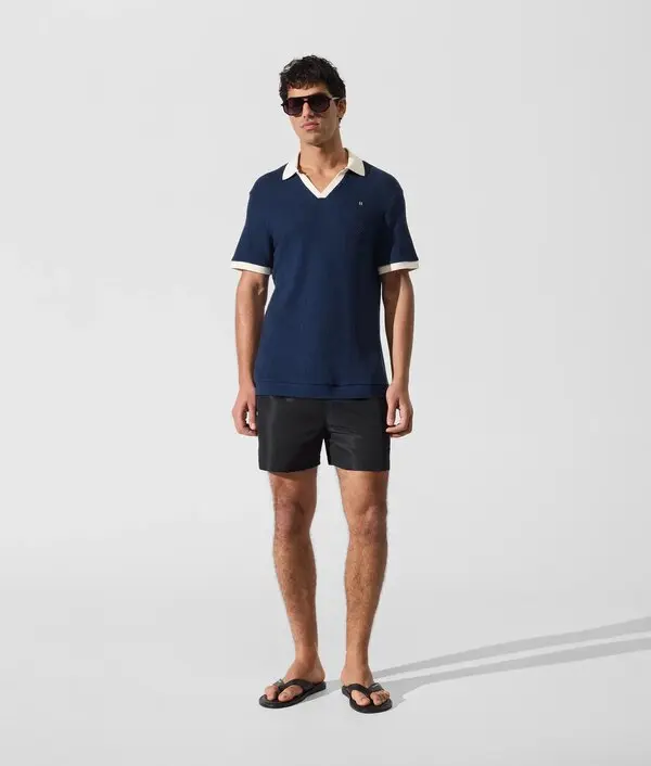 Karl Lagerfeld Metal Monogram Crochet Polo Shirt - Medieval Blue