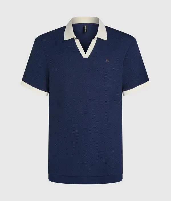 Karl Lagerfeld Metal Monogram Crochet Polo Shirt - Medieval Blue