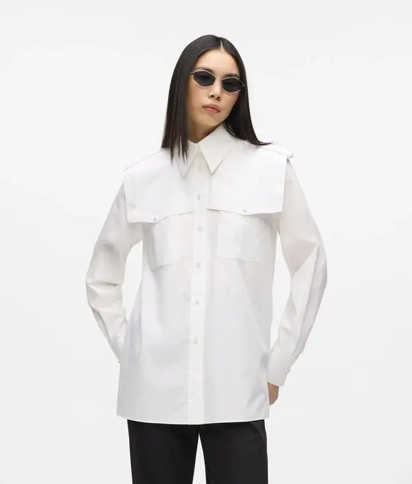 Karl Lagerfeld Archive Poplin Shirt With Utility Details - White