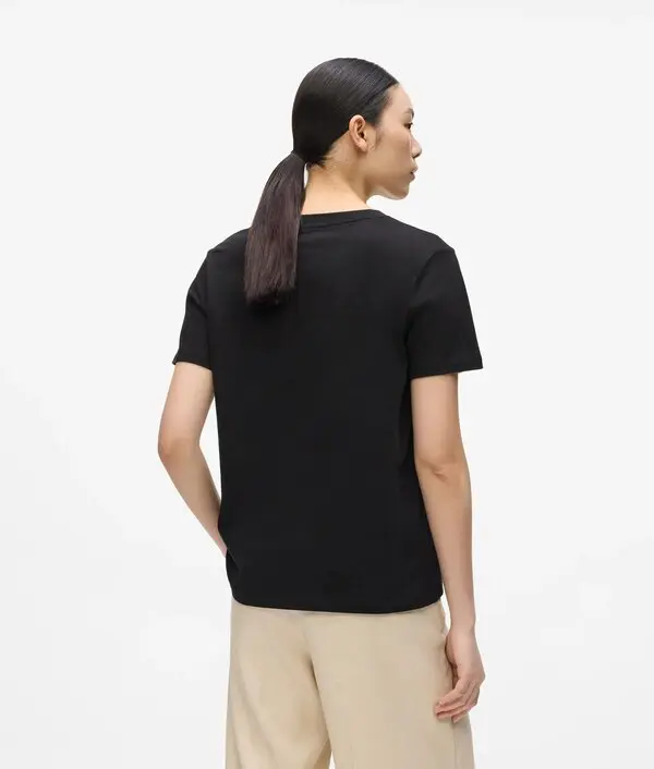 Karl Lagerfeld Signature V-neck T-shirt In Organic Cotton - Black