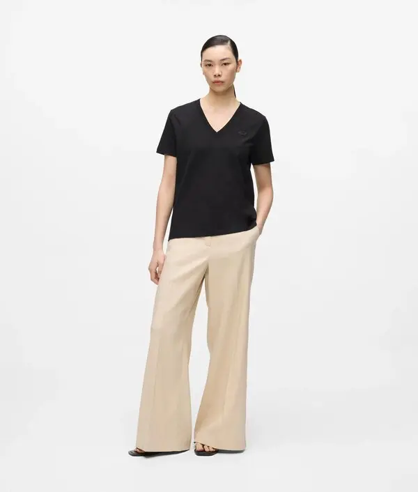 Karl Lagerfeld Signature V-neck T-shirt In Organic Cotton - Black