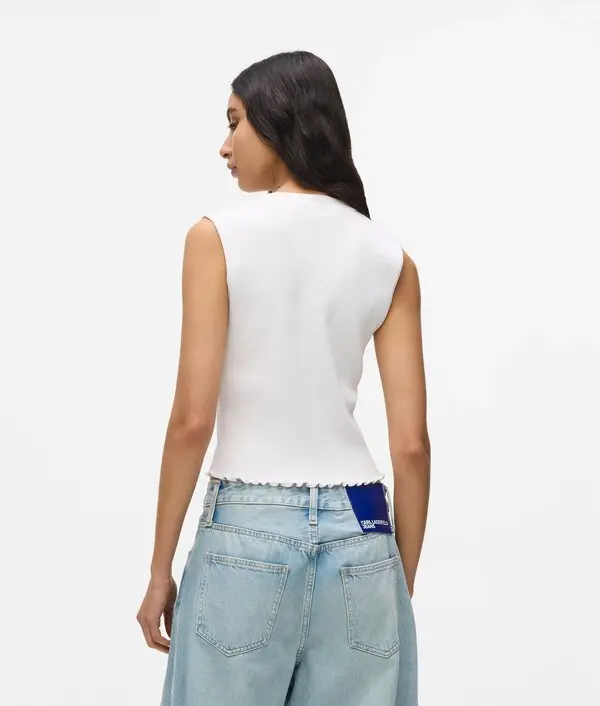 KL JEANS Jeans Sleeveless V-neck Rib-knit Button-down Top