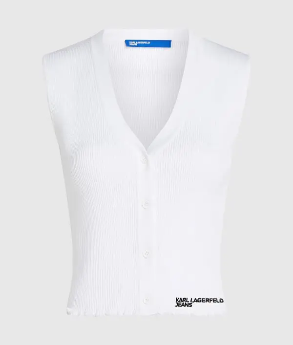 KL JEANS Jeans Sleeveless V-neck Rib-knit Button-down Top