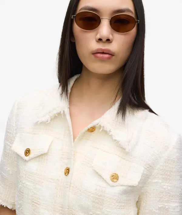 Karl Lagerfeld Short-sleeved Bouclé Cropped Blazer With Gold Autograph Buttons