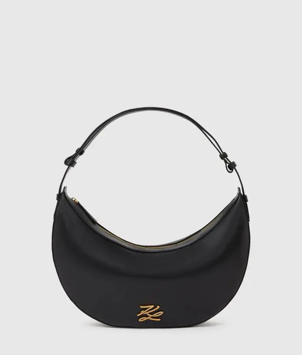 Karl Lagerfeld K/autograph Oversized Moon Bag In Off-white Cow Leather - Black/gold