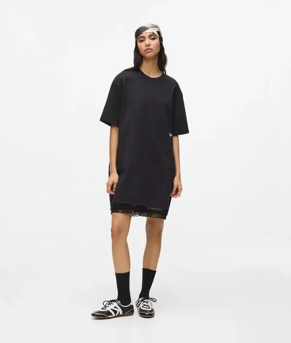 KL JEANS Jeans Lace Hem Relaxed T-shirt Dress - Black