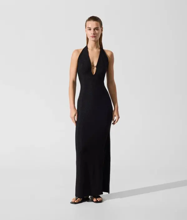 Karl Lagerfeld Signature Metallic Maxi Dress - Black