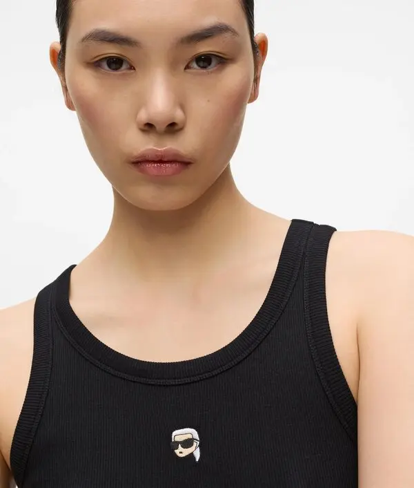 Karl Lagerfeld Ribbed Ikon Tank Top - Black