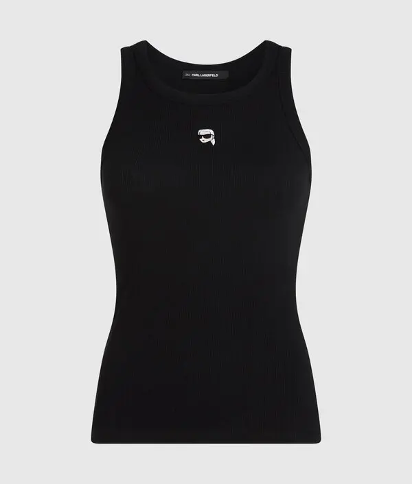 Karl Lagerfeld Ribbed Ikon Tank Top - Black