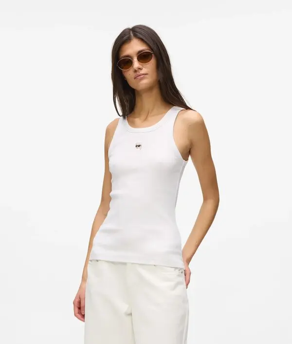 Karl Lagerfeld Ikon Ribbed Tank Top - White