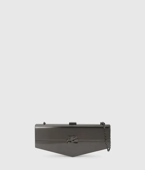 Karl Lagerfeld Studio Autograph Clutch Bag In Polished Resin - Silver