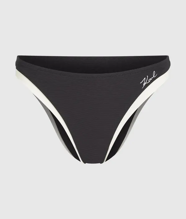 Karl Lagerfeld Signature Trimmed Bikini Bottom - Black