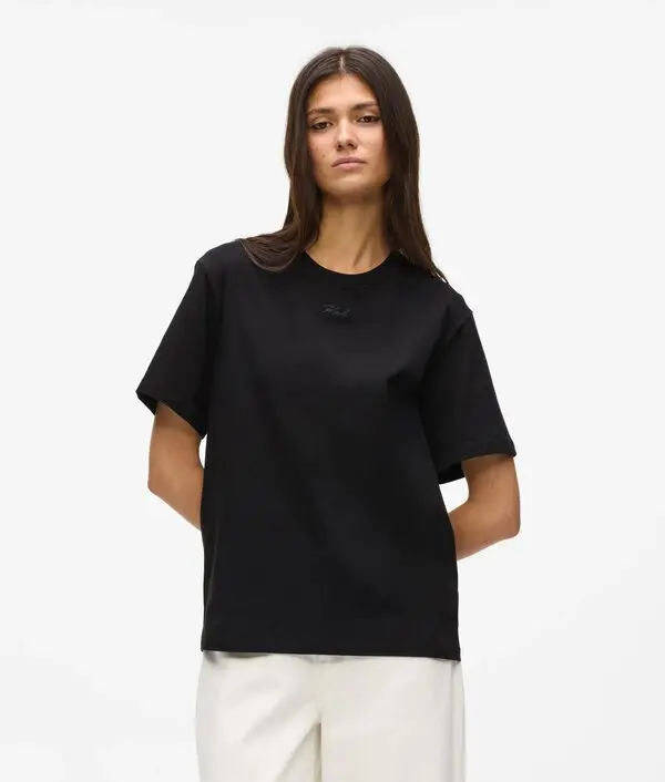Karl Lagerfeld Organic Cotton T-shirt With Tonal Embroidery - Black