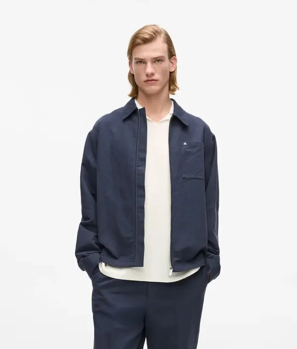 Karl Lagerfeld Linen Zip-up Jacket - Peacoat