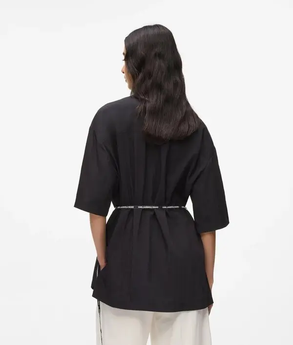 KL JEANS Jeans Short-sleeve Tie Waist Shirt - Black