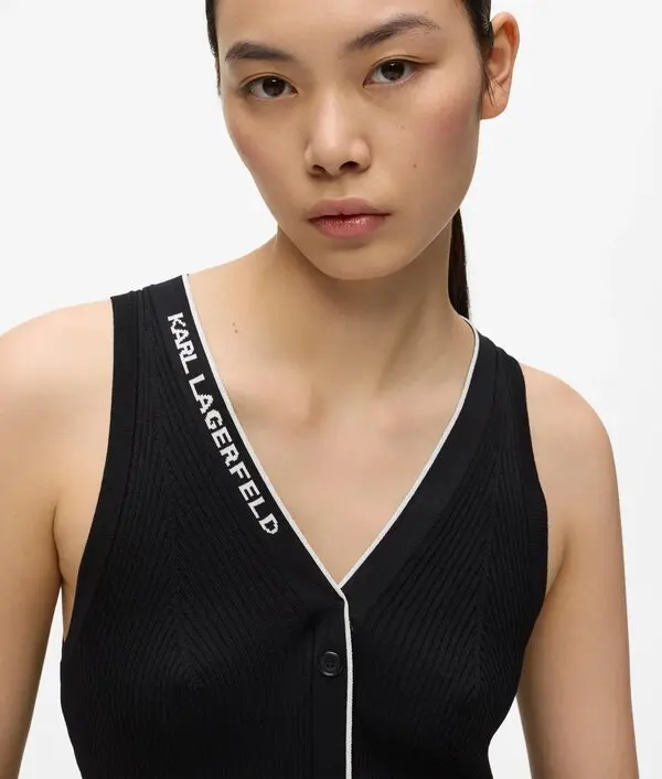 Karl Lagerfeld Sleeveless Logo Trim Knit Dress - Black/white