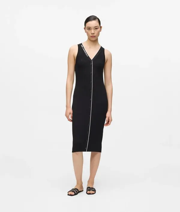 Karl Lagerfeld Sleeveless Logo Trim Knit Dress - Black/white