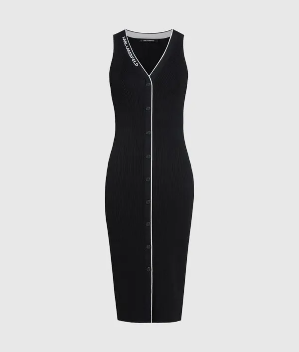 Karl Lagerfeld Sleeveless Logo Trim Knit Dress - Black/white