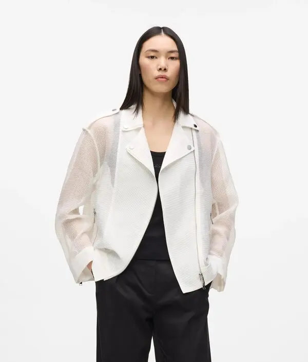 Karl Lagerfeld Sheer Organza Biker Jacket - White