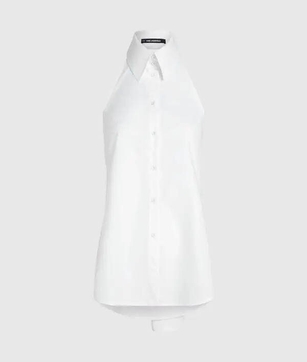 Karl Lagerfeld Organic Cotton Halterneck Tie Back Sleeveless Shirt