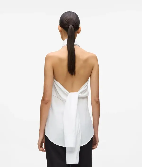 Karl Lagerfeld Organic Cotton Halterneck Tie Back Sleeveless Shirt