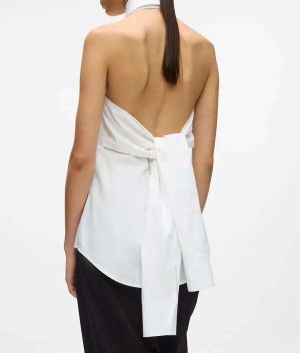 Karl Lagerfeld Organic Cotton Halterneck Tie Back Sleeveless Shirt