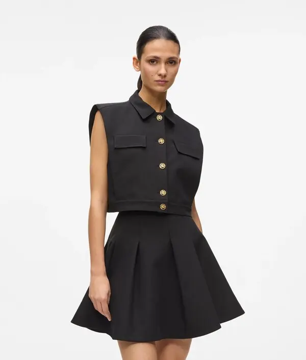 Karl Lagerfeld Cropped Gilet With Gold Button Detail - Black