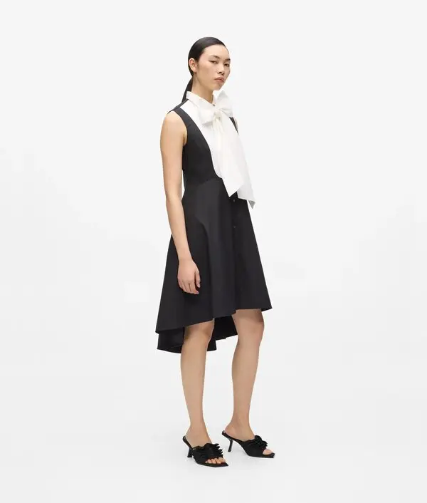 Karl Lagerfeld Sleeveless Shirt Dress With Oversized Bow Detail - White/black